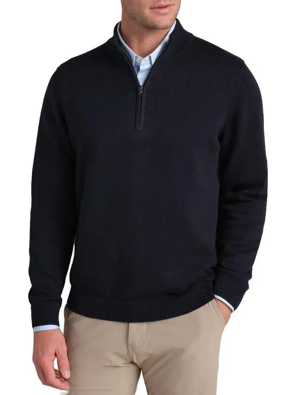 RHONE Commuter Quarter-zip Sweater - True Navy/savannah Tan