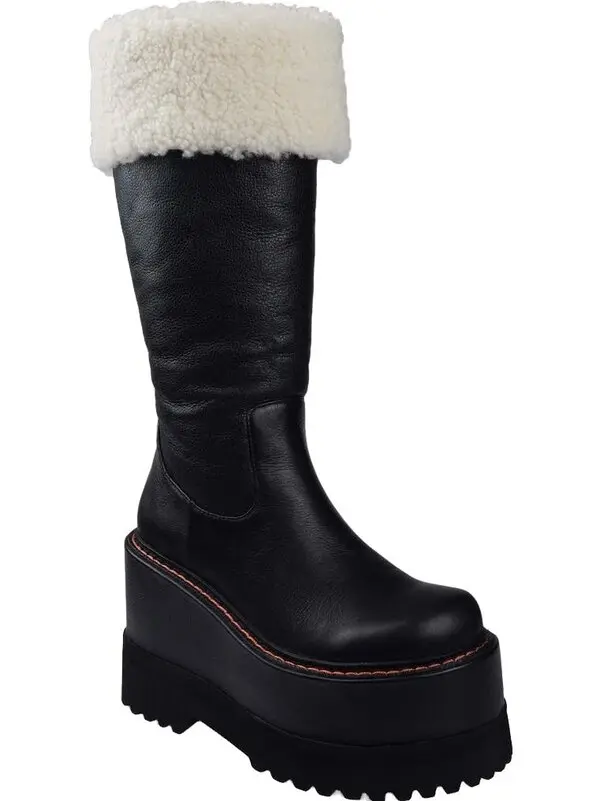 ZIGI Flor Faux Fur Trim Platform Boots - Black