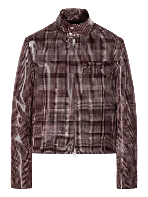 COURREGES Shaded-logo Patent Biker Jacket - Brown