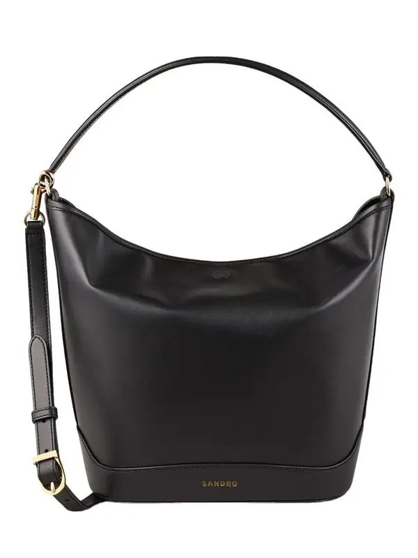 Sandro Leather Bucket Bag With Adjustable Strap - Black