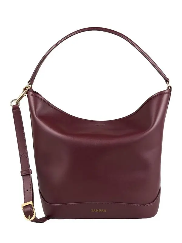 Sandro Leather Bucket Bag With Adjustable Strap - Bordeaux