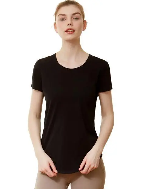 REBODY Essentials Scooped Hem Short Sleeve Top - Black