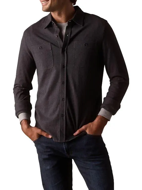 THE NORMAL BRAND Lennox Cotton Jersey Button-up Shirt - Heather Charcoal