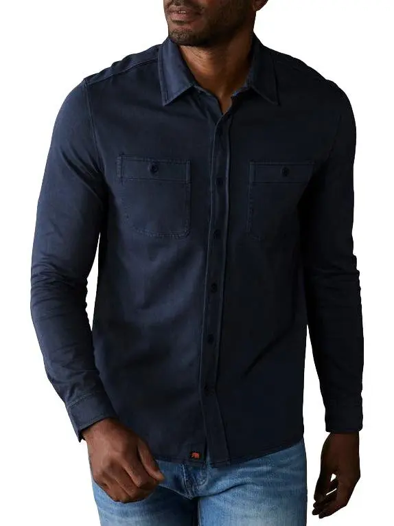 THE NORMAL BRAND Lennox Cotton Jersey Button-up Shirt - Navy