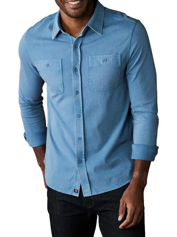 THE NORMAL BRAND Lennox Cotton Jersey Button-up Shirt - Slate Blue