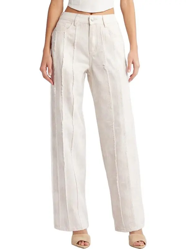 MISTRESS ROCKS Frayed Wide Leg Jeans - Cream