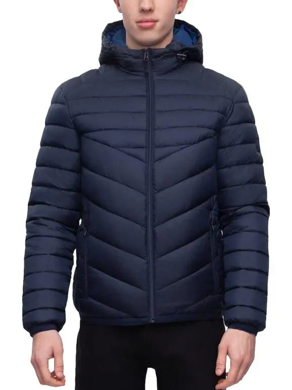 ROKKA&ROLLA Lightweight Quilted Hooded Puffer Jacket - Navy