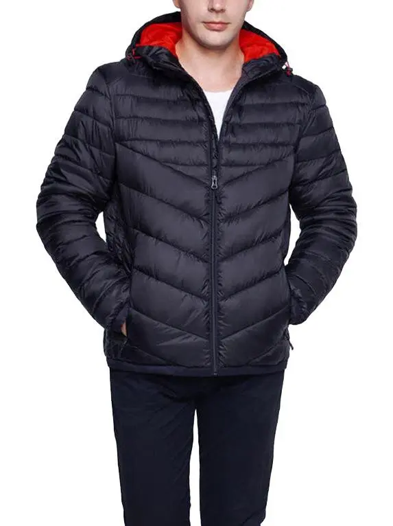 ROKKA&ROLLA Lightweight Quilted Hooded Puffer Jacket - Very Black
