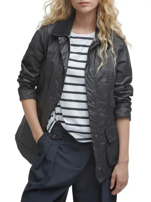 Barbour Beadnell Water Resistant Waxed Cotton Jacket - Black