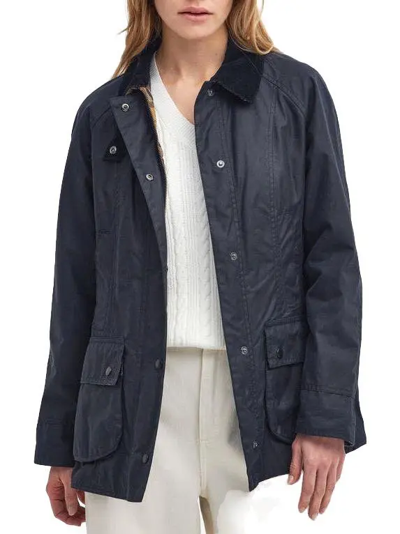 Barbour Beadnell Water Resistant Waxed Cotton Jacket - Navy