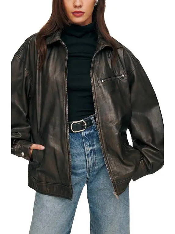 REFORMATION Veda Marco Oversized Leather Bomber Jacket - Pitstop