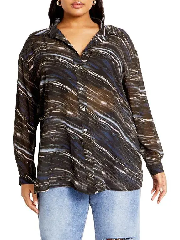 City Chic Sheer Lover Printed Shirt - Marble