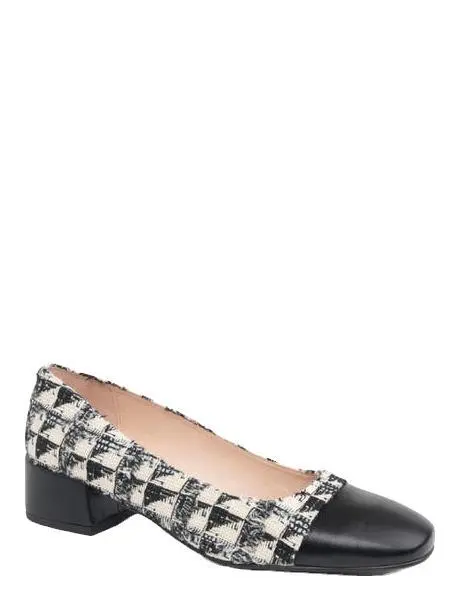 PATRICIA GREEN Preston Tweed Cap Toe Pump - Black/ Cream Tweed