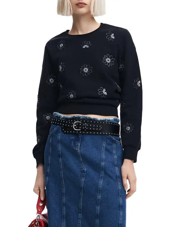 Desigual Floral Embellished Sweatshirt - Black