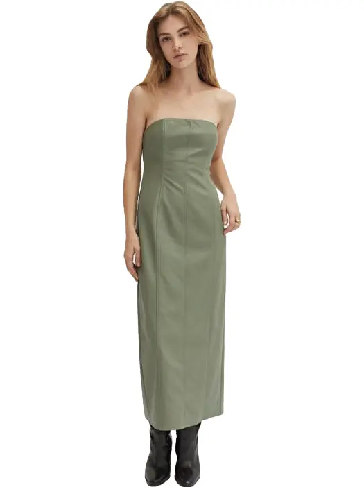 CRESCENT Faux Leather Tube Midi Dress - Eucalyptus