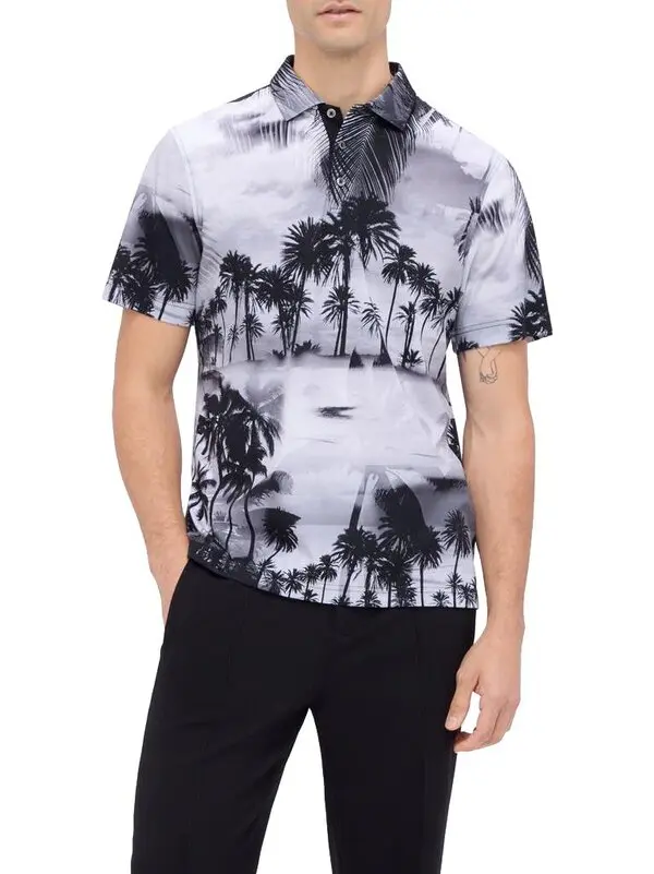 Bugatchi Hendrix Digital Tropical Print Pima Cotton Polo - Black