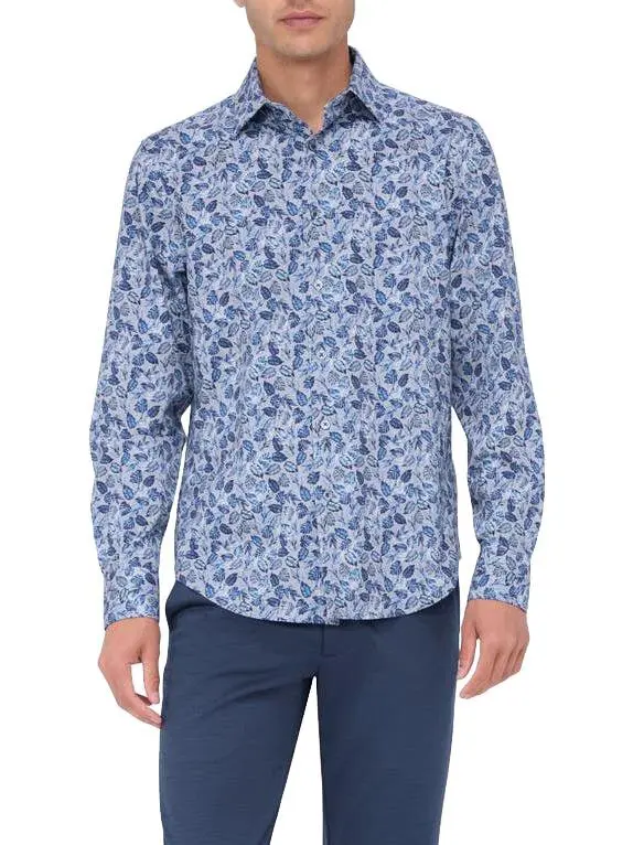 Bugatchi James Ooohcotton® Leaf Print Button-up Shirt - Night Blue