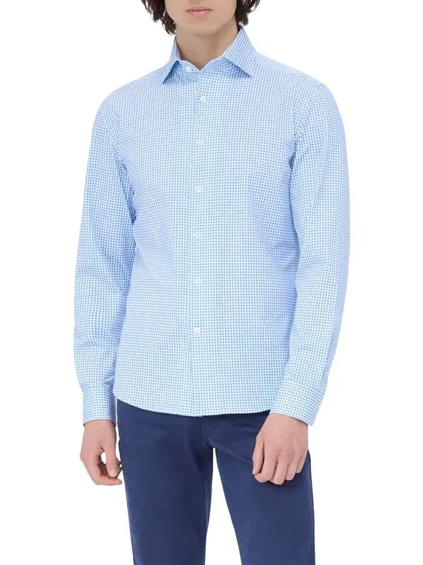 Bugatchi Devon Ooohcotton® Print Button-up Shirt - Air Blue