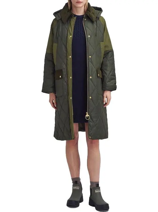 Barbour Cookston Quilted Coat With Removable Hood - Olive/ Ancient