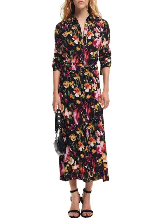Desigual Floral Print Maxi Shirtdress - Red Black Multi