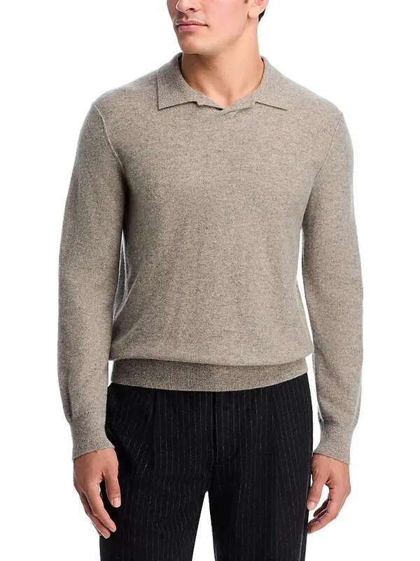 Vince Boiled Cashmere Polo Sweater - Heather Mouse