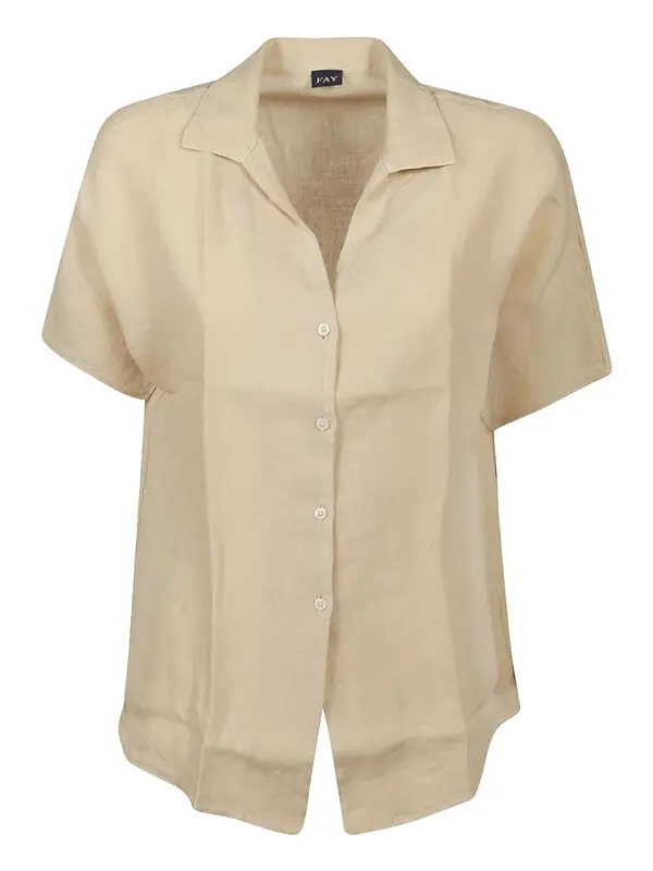 FAY Short Sleeve Linen Shirt - White
