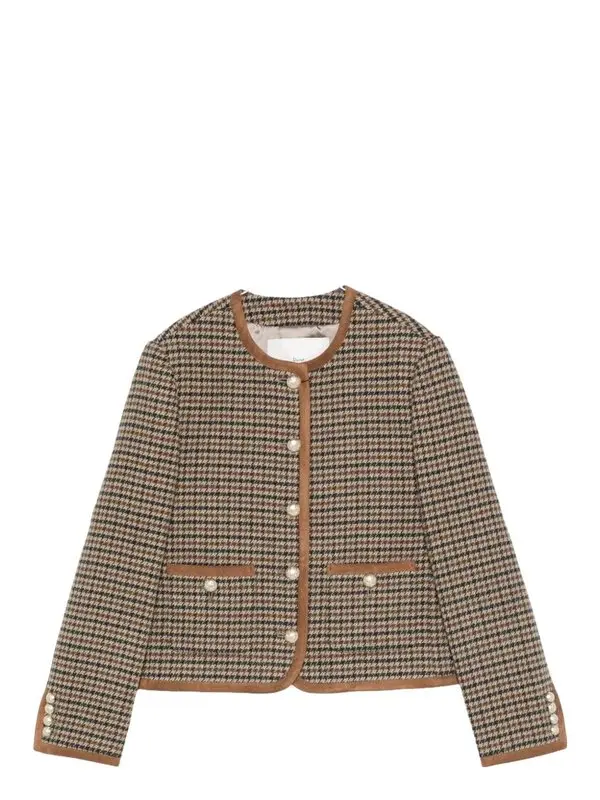 DUNST Wool Tweed Houndstooth Jacket - Brown