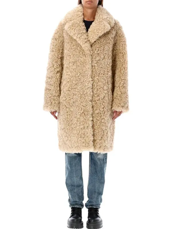STAND STUDIO Camille Oversized Eco Shearling Coat - Natural Beige