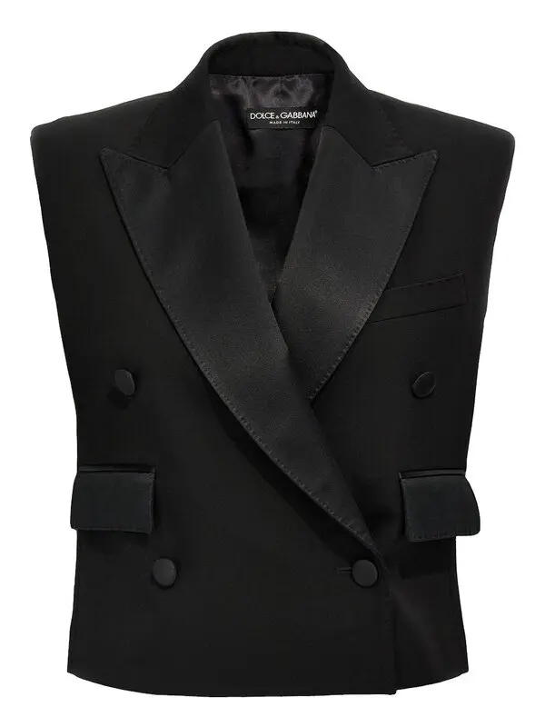 Dolce & Gabbana Tuxedo Wool Gabardine Gilet - Black