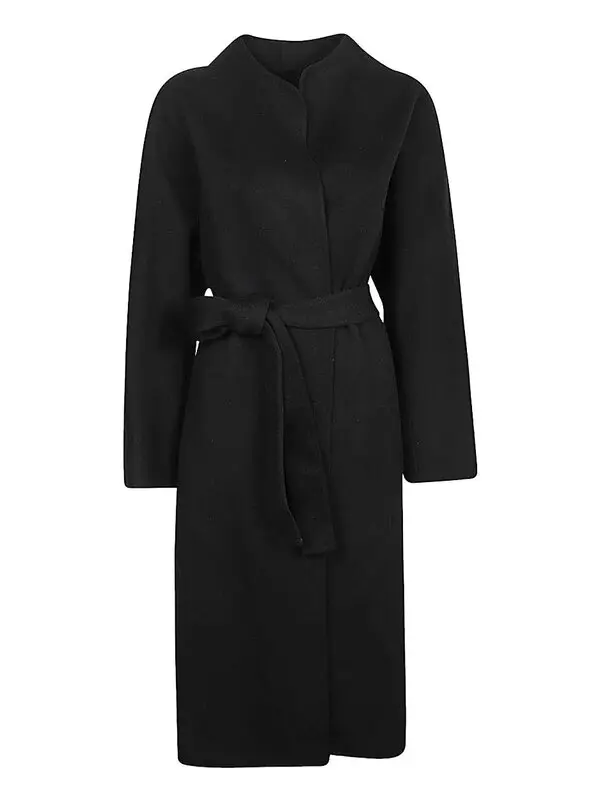 SANDBEIGE Wool-cashmere Belted Midi Coat - Black