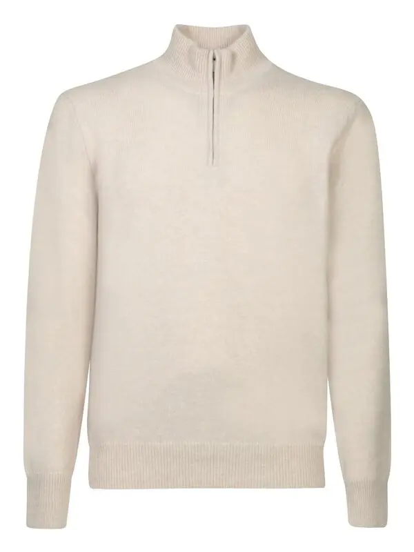 ZANONE High Collar Sweater With Half Zip Closure - Beige