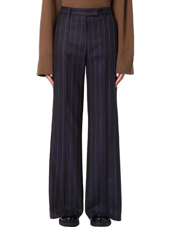 QL2 QUELLEDUE Wool-blend Pinstripe Trousers - Blue