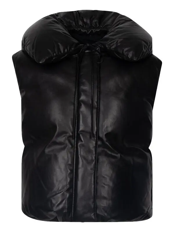 JIL SANDER Leather Down Vest - Black