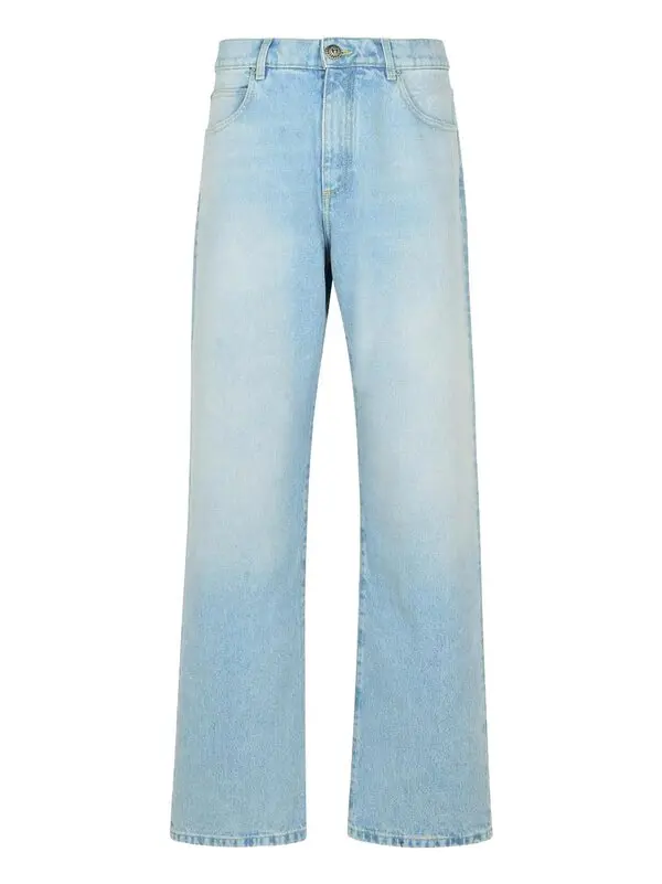 Balmain Light Denim Wide Leg Jeans - Blue