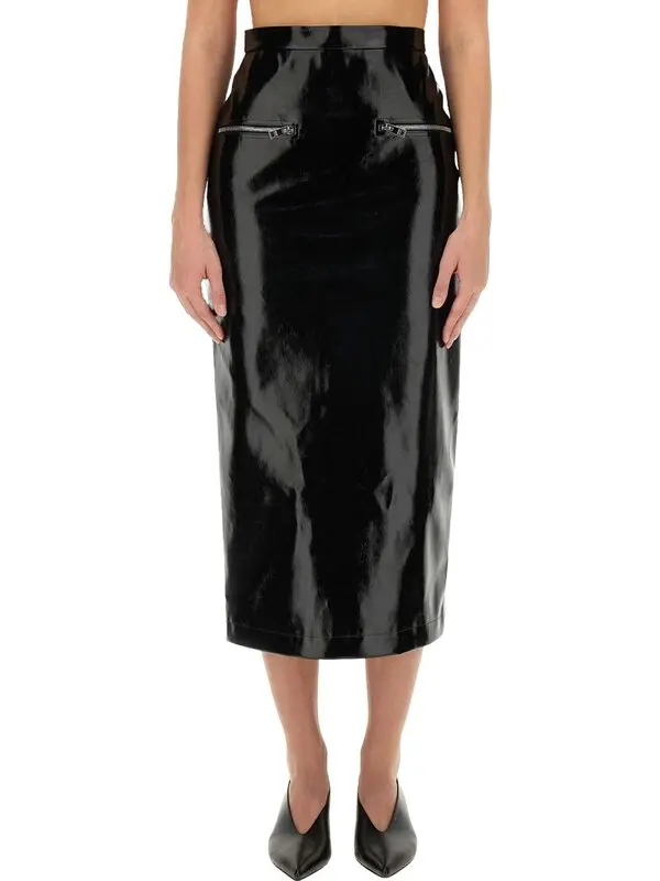 MSGM Midi Patent Leather Skirt - Black