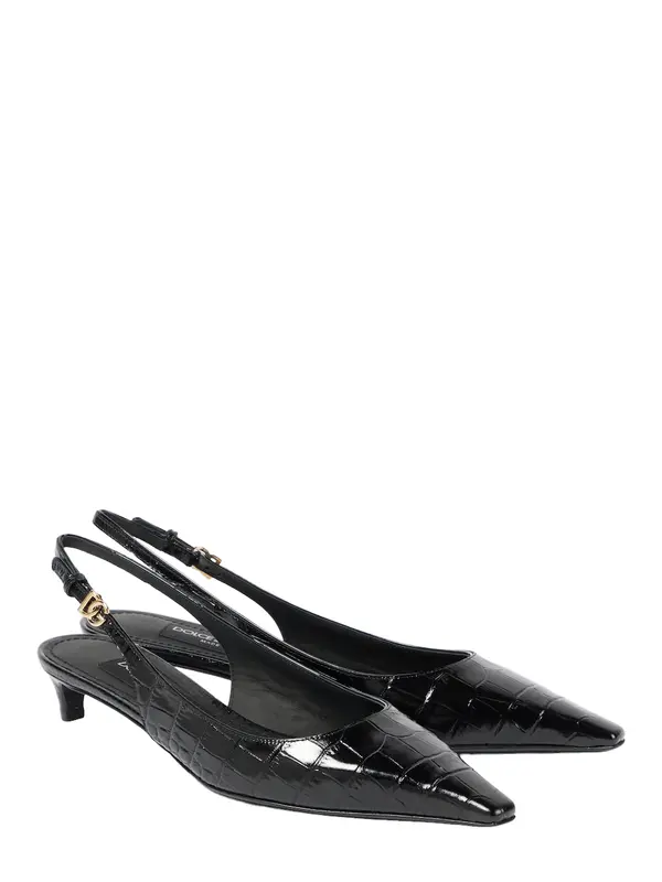 Dolce & Gabbana Croc-effect Leather Slingback Pumps - Black