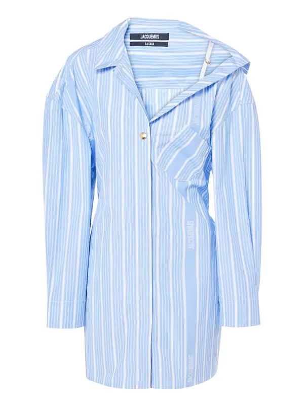 Jacquemus Striped Cotton Shirt Dress - Blue