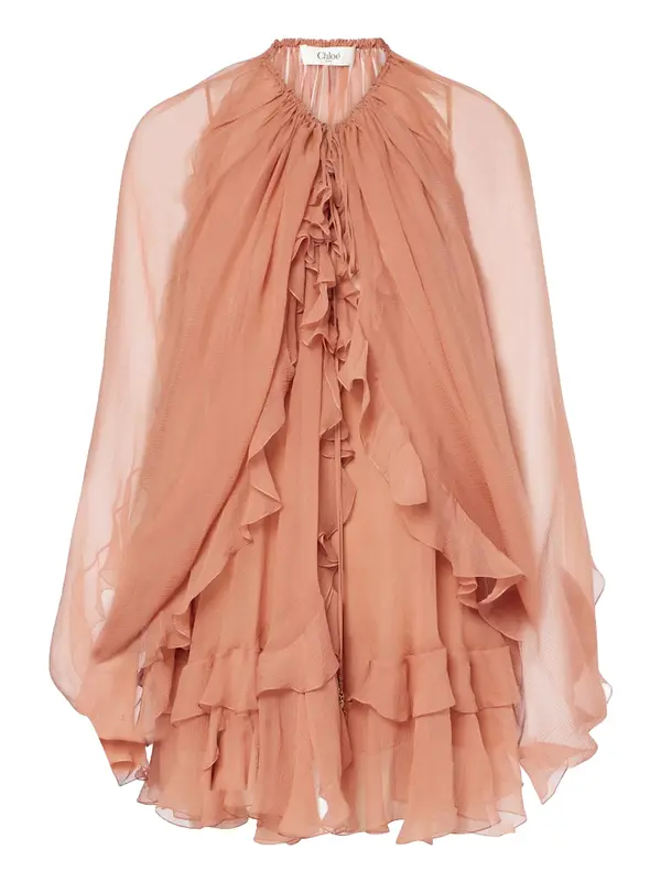 Chloé Ruffled Silk Muslin Cape - Pink
