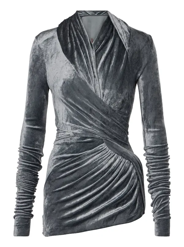 Rick Owens Draped Velvet Top - Grey