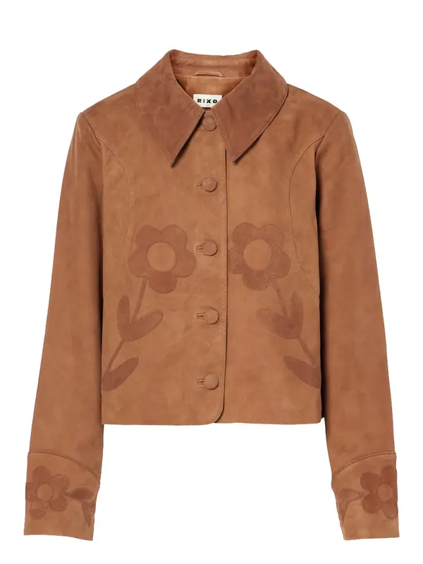 Rixo Dionne Appliqué Suede Jacket - Brown