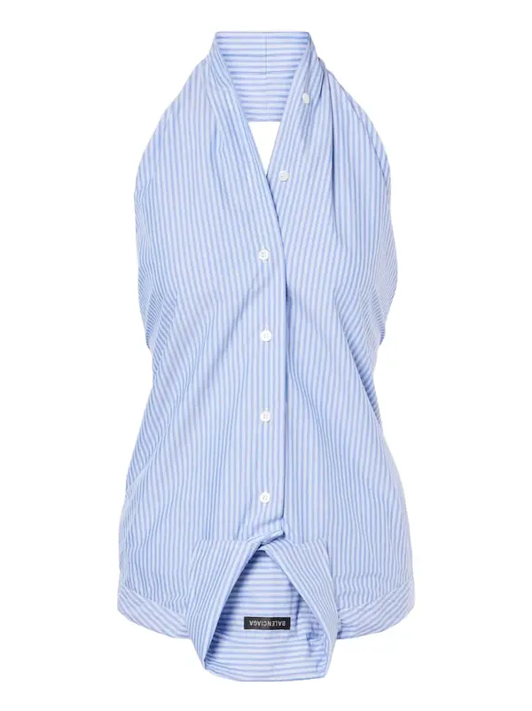 Balenciaga Striped Deconstructed Cotton Top - Blue