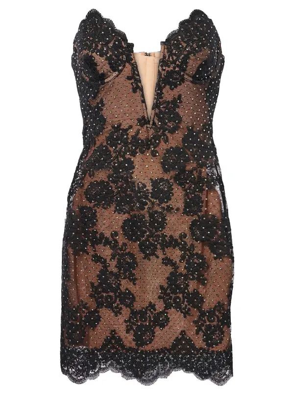 SELF-PORTRAIT Embellished Lace Bustier Dress - Black