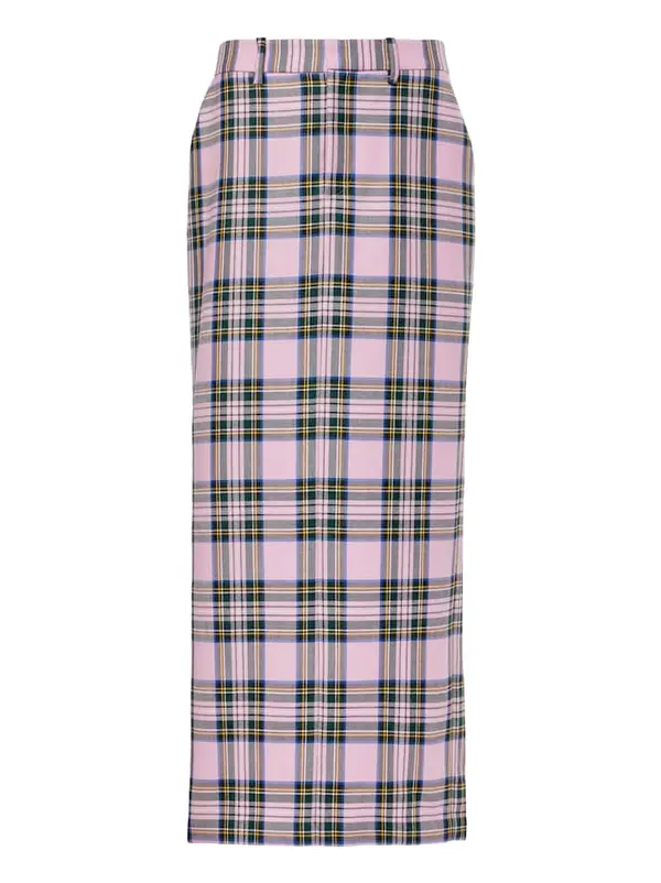 AREA Plaid Wool Midi Skirt - Pink