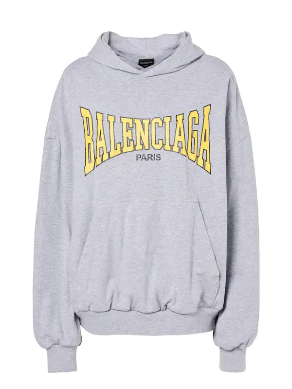Balenciaga Logo Cotton Jersey Hoodie - Grey