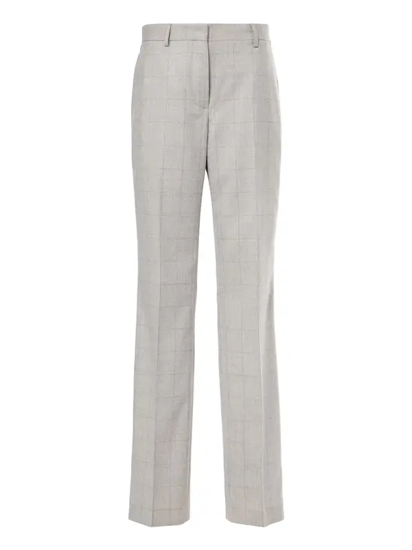 Dries Van Noten Checked Wool Straight Trousers - Grey