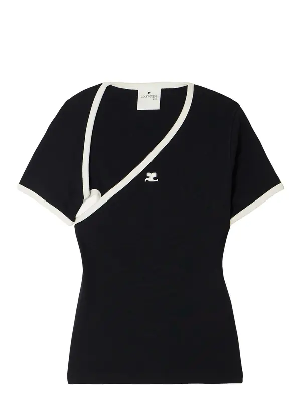 COURREGES Slash Asymmetric Appliquéd T-shirt - Black