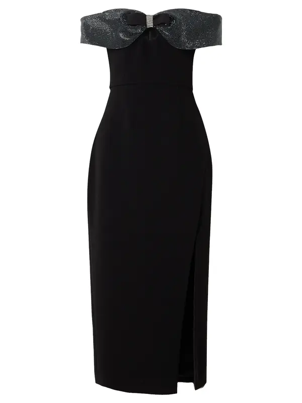 SELF-PORTRAIT Bow And Crystal-embellished Crepe Midi Dress - Black