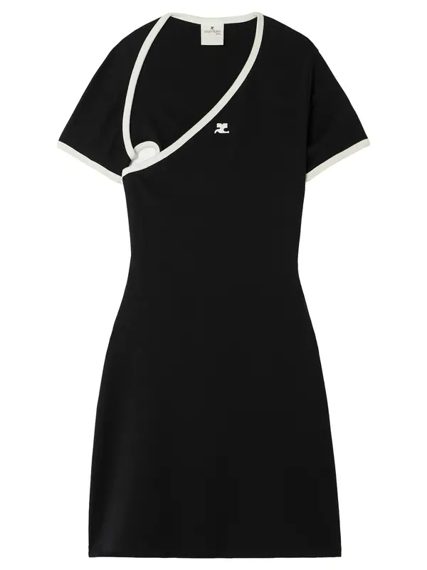 COURREGES Slash Two-tone Cotton-jersey Mini Dress - Black