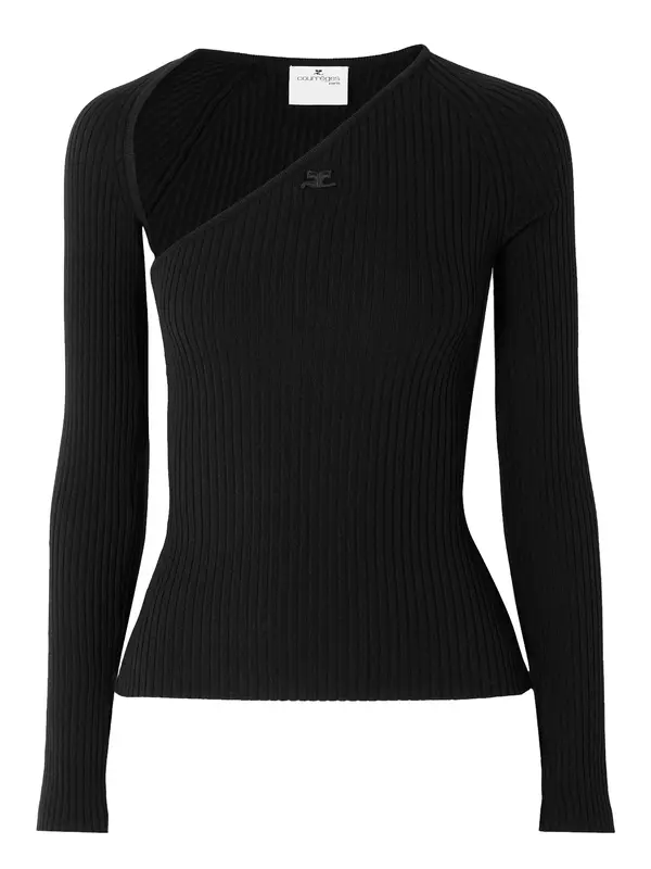 COURREGES Slash Asymmetric Ribbed-knit Sweater - Black