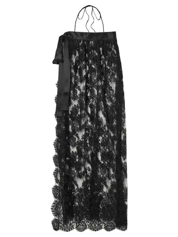 Dolce & Gabbana Halterneck Lace Midi Wrap Dress - Black